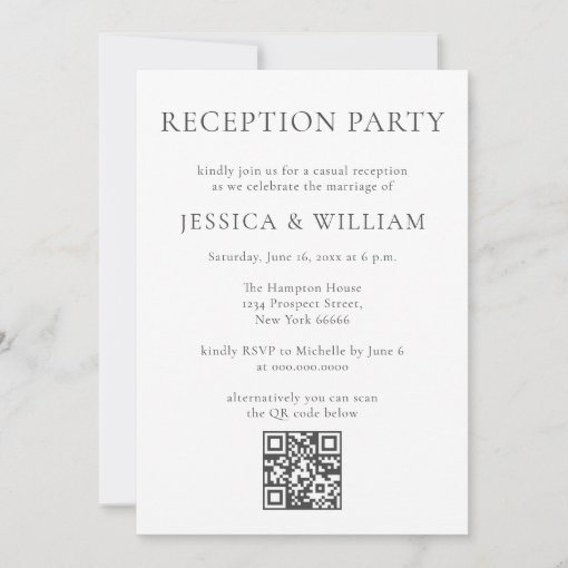 Minimalist With QR Code For Reception Party Invitation | Zazzle