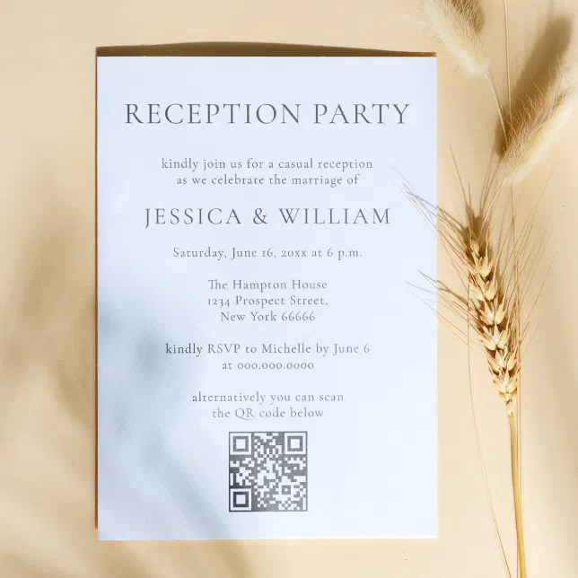 Minimalist With QR Code For Reception Party Invitation | Zazzle