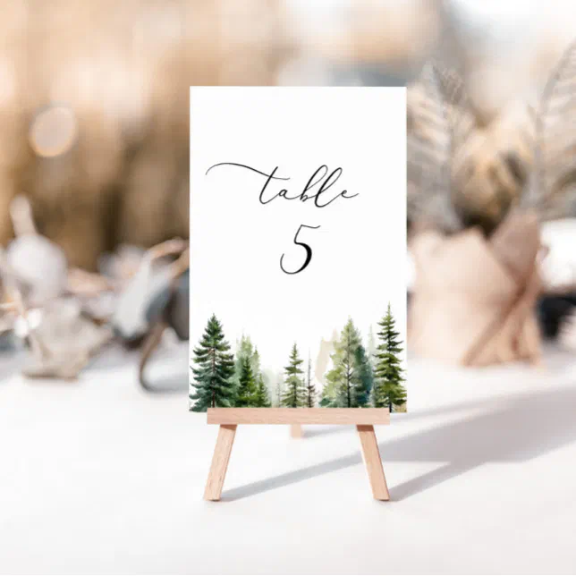 Minimalist woodland pine trees table number | Zazzle