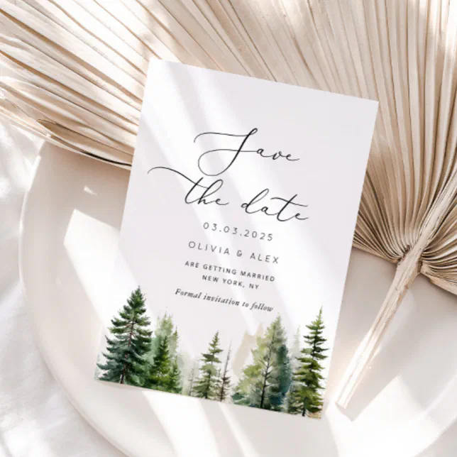 Minimalist woodland rustic pine tree Save the date | Zazzle