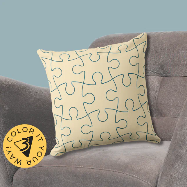 Minimalist Yellow & Blue Jig Saw Puzzle Pattern Throw Pillow | Zazzle