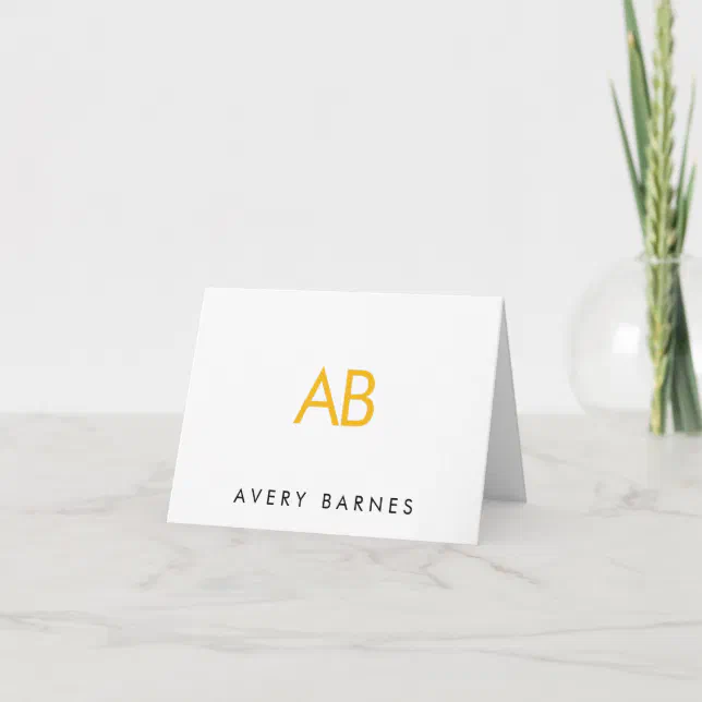 Minimalist Yellow Monogram Modern White Note Card | Zazzle
