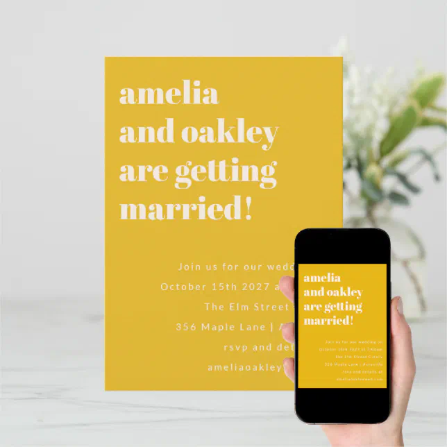Minimalist Yellow Retro Simple Wedding Website Invitation | Zazzle