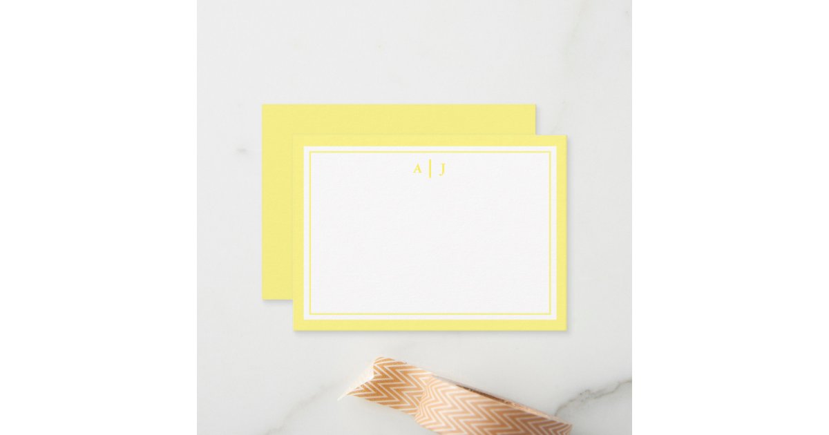 Minimalist Yellow Two Border Monogram Note Card | Zazzle