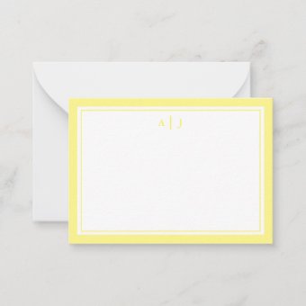 Minimalist Yellow Two Border Monogram Note Card | Zazzle