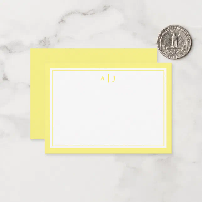 Minimalist Yellow Two Border Monogram Note Card | Zazzle