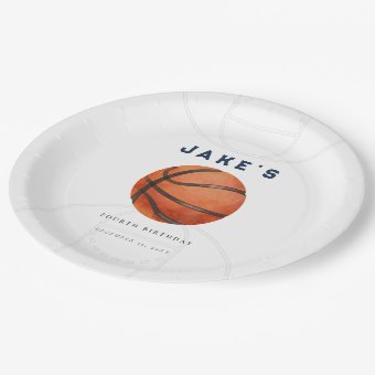 Minimalistic Basketball Birthday Paper Plates | Zazzle