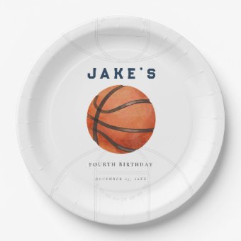 Minimalistic Basketball Birthday Paper Plates | Zazzle