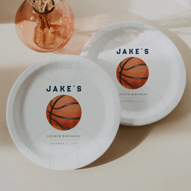 Minimalistic Basketball Birthday Paper Plates | Zazzle