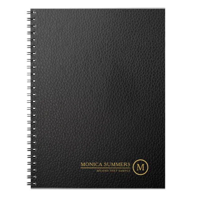 Minimalistic Black Leather Text Custom Monogram Notebook | Zazzle