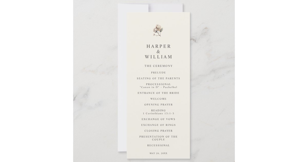 minimalistic boho cotton twig wedding program | Zazzle