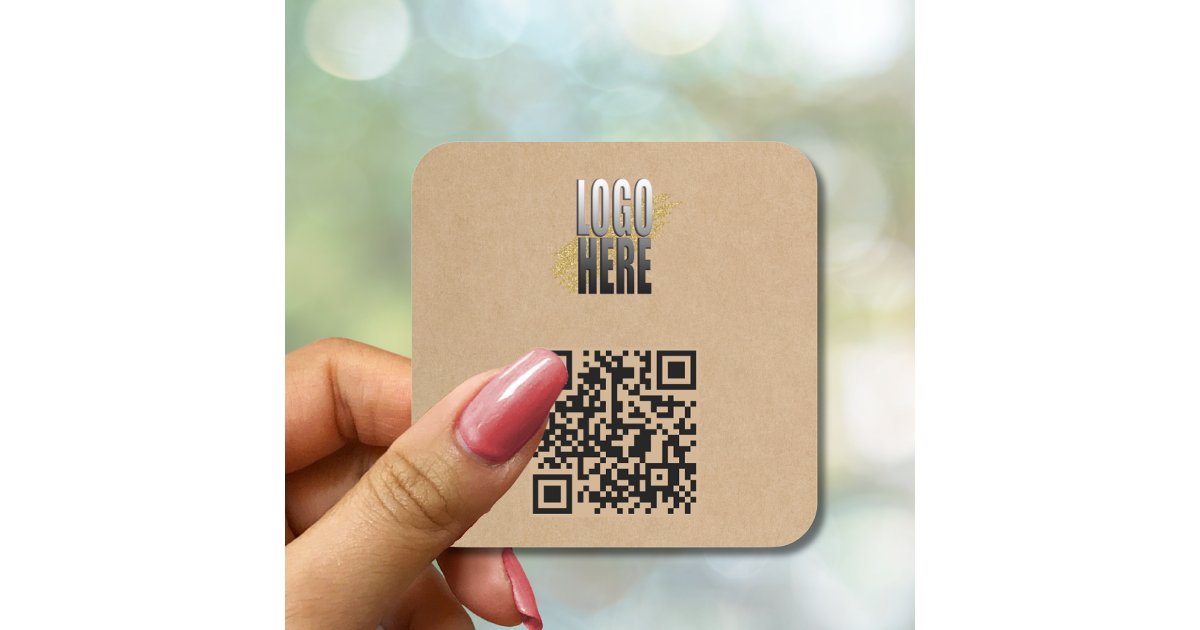 Minimalistic Brown QR Code With Business Logo Square Sticker | Zazzle