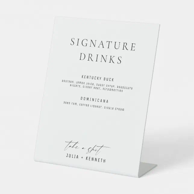 Minimalistic Classy Signature Drinks Wedding Pedestal Sign | Zazzle