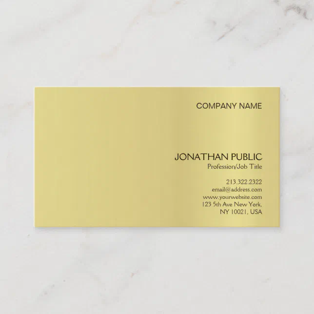Minimalistic Elegant Gold Effect Plain Modern Business Card | Zazzle