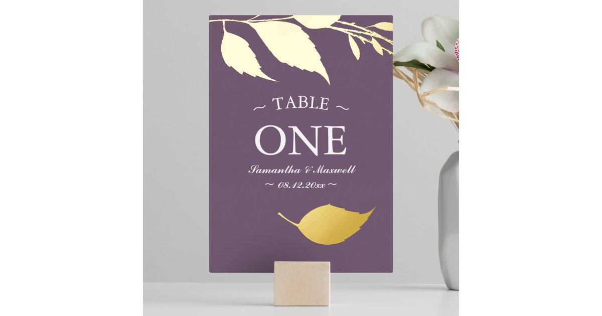 Minimalistic Elegant Purple Table Number Foil Card | Zazzle