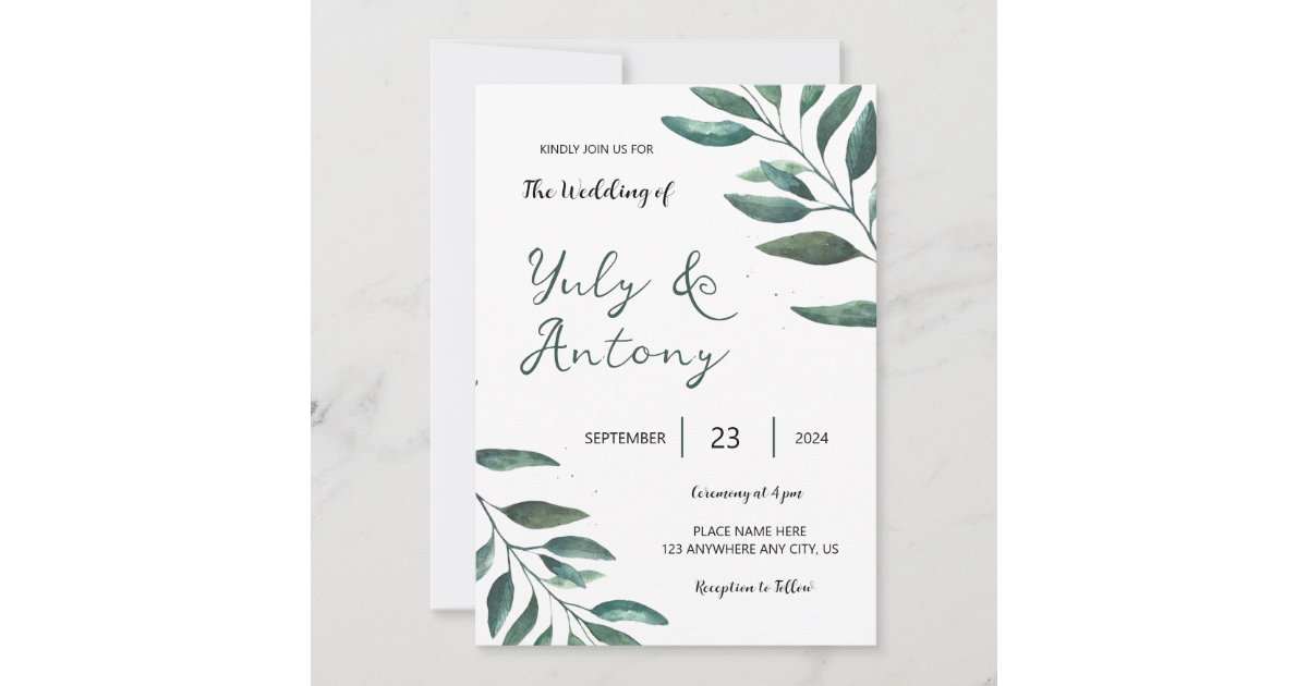 Minimalistic Greenery Botanical Modern Wedding Invitation | Zazzle