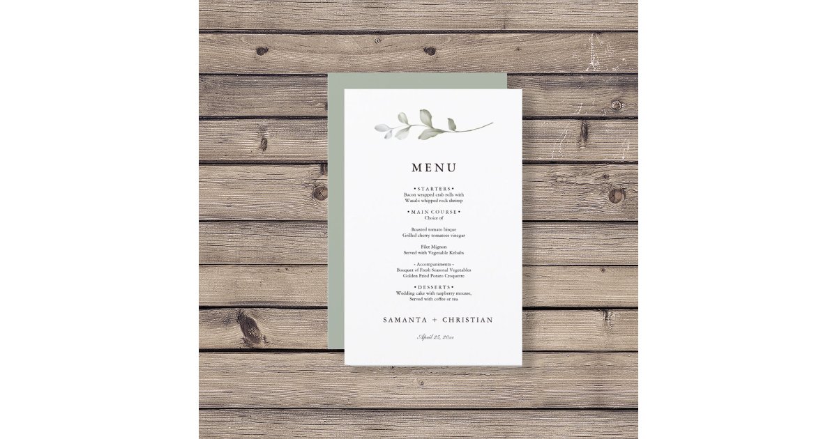 Minimalistic Greenery | Botanical Wedding Menu | Zazzle