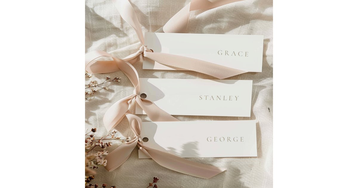Minimalistic Ivory Wedding Name Tag Place Cards | Zazzle