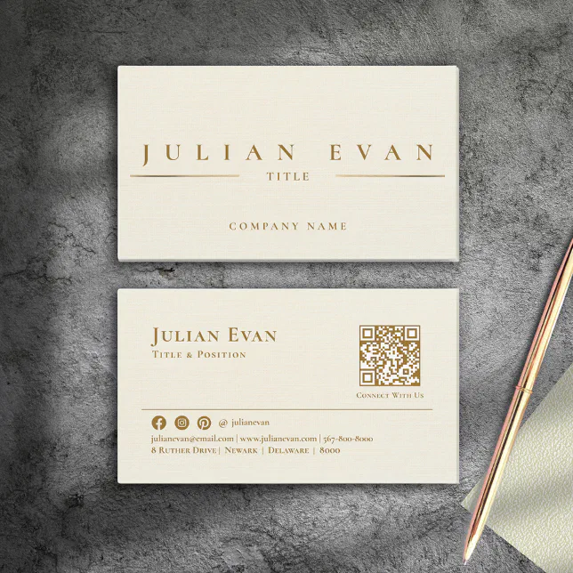 Minimalistic Ivory White Creamy Gold Professional Business Card | Zazzle