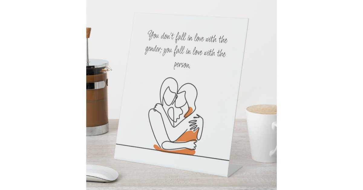 Minimalistic Line Art Lesbian Cuddling Pedestal Sign | Zazzle