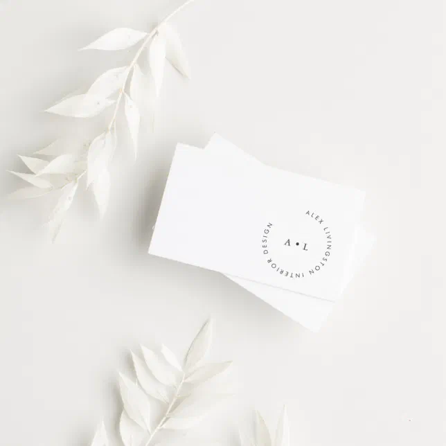 Minimalistic Modern Black White Circle Monogram Business Card | Zazzle