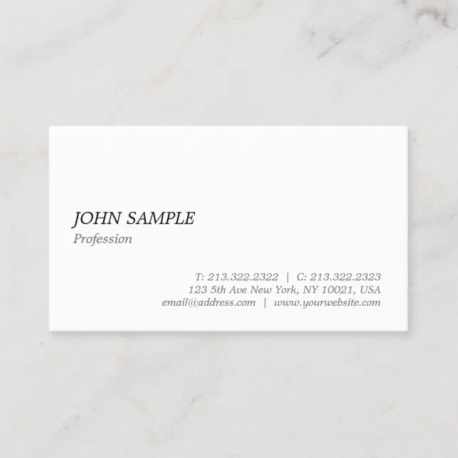 Minimalistic Modern Elegant Professional White Business Card | Zazzle