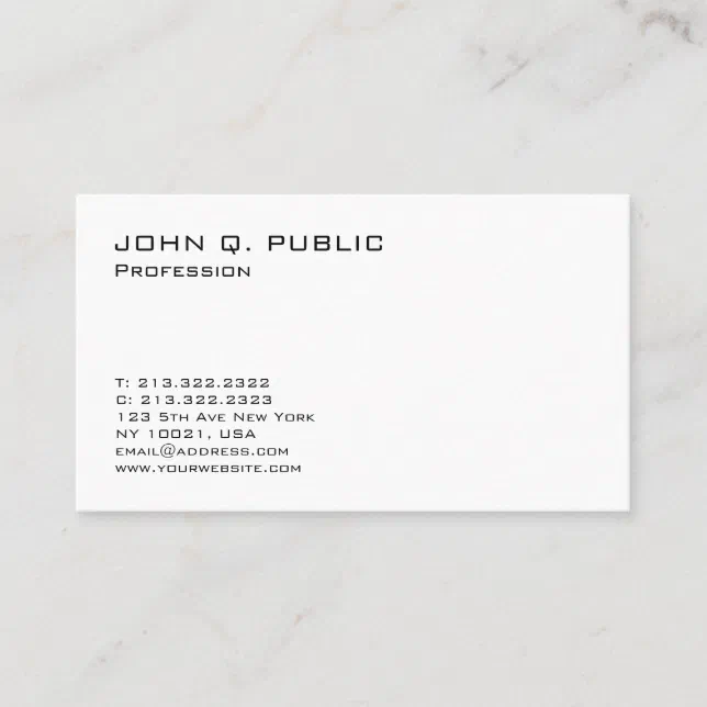 Minimalistic Modern Professional Elegant White Business Card | Zazzle