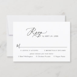 Minimalistic Modern Script Meal Options Wedding RSVP Card | Zazzle