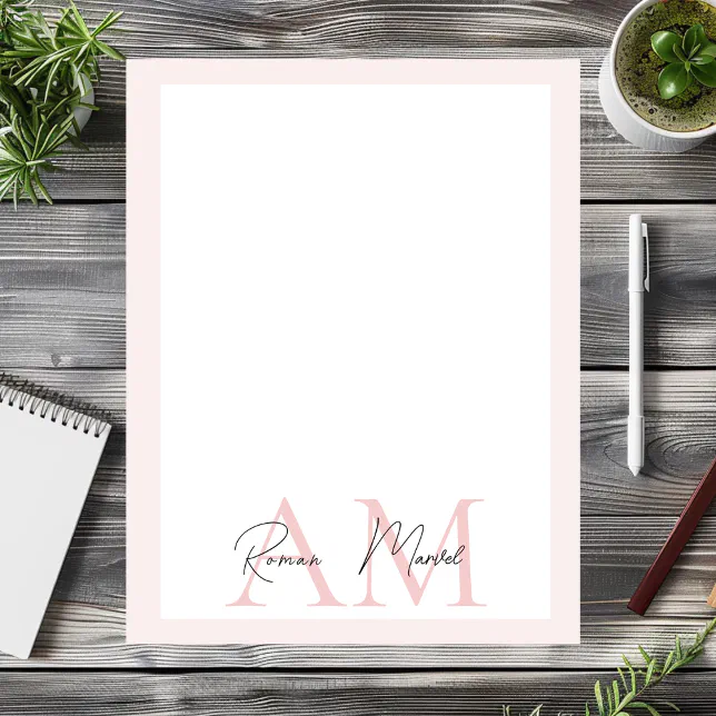 Minimalistic Monogram Initial & Name Pastel Pink Letterhead | Zazzle
