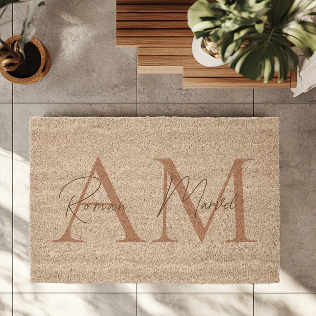 "Minimalistic Monogram Initial & Name Personalized Fiber Doormat | Zazzle
