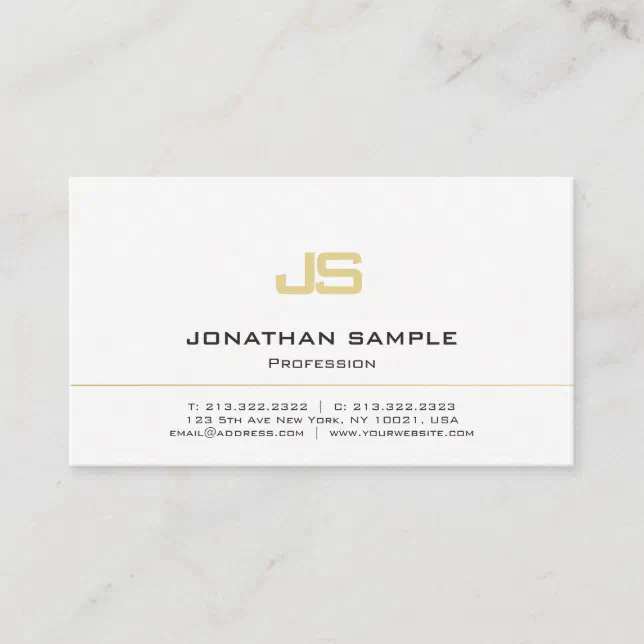Minimalistic Monogram Plain Modern White Gold Business Card | Zazzle Minimalistic Monogram Plain Modern White Gold Business Card | Zazzle