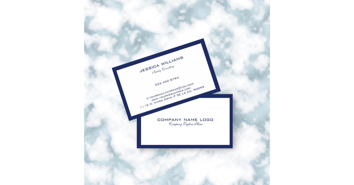 Minimalistic Navy-Blue Border On White Business Card | Zazzle