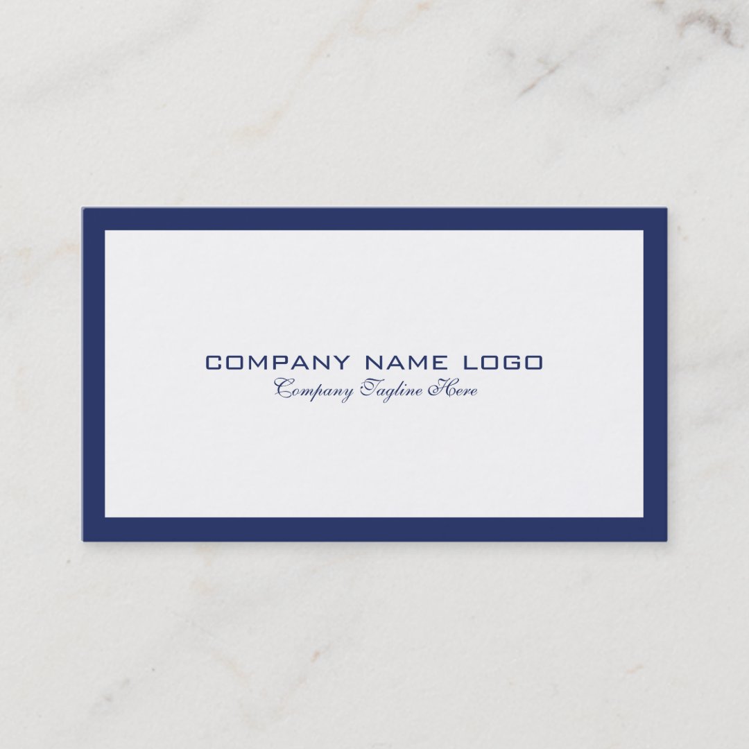 Minimalistic Navy-Blue Border On White Business Card | Zazzle