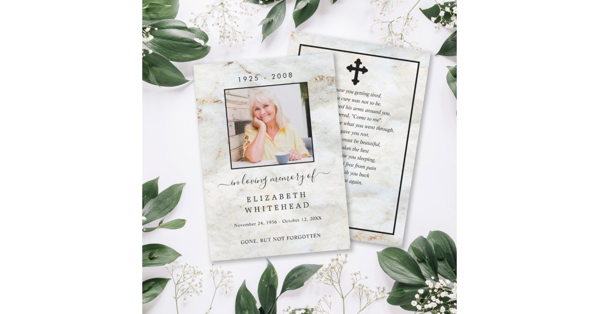 Minimalistic Photo Funeral Prayer Marble Gold Invitation | Zazzle