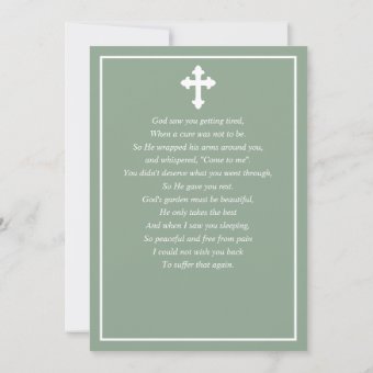 Minimalistic Photo Funeral Sage Green Prayer Card | Zazzle
