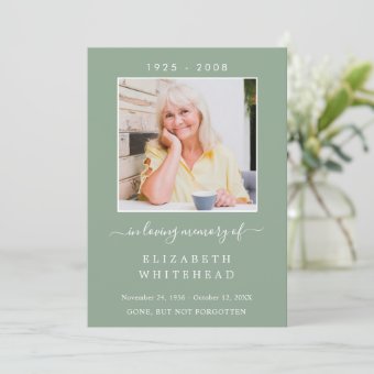 Minimalistic Photo Funeral Sage Green Prayer Card | Zazzle