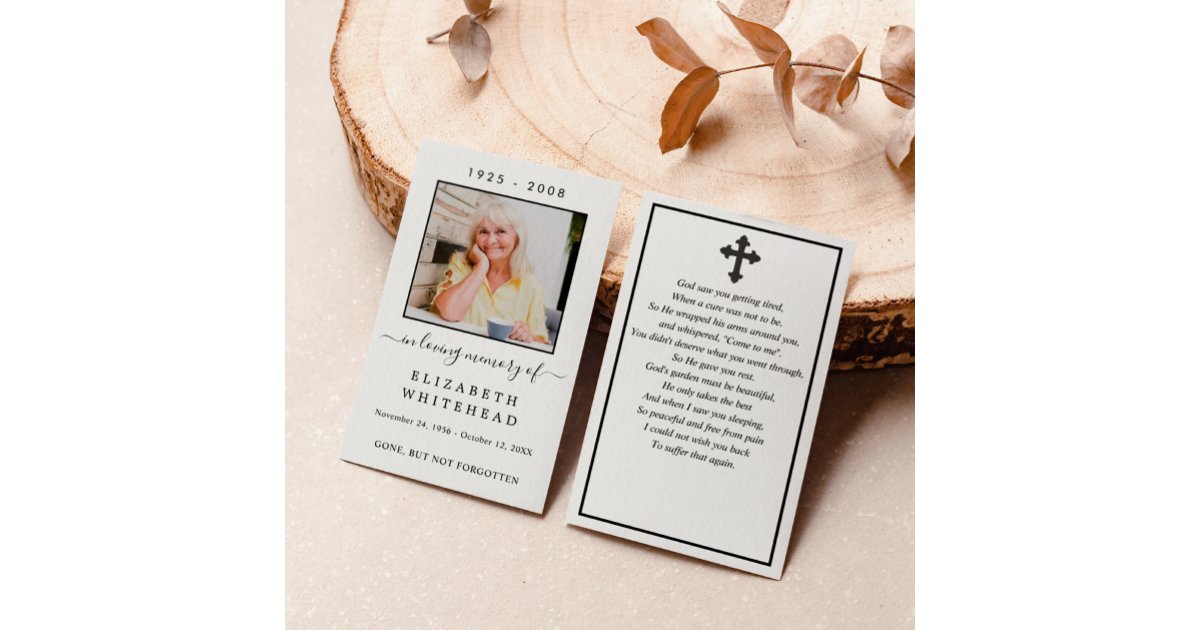 Minimalistic Photo Sympathy Funeral Prayer Card | Zazzle