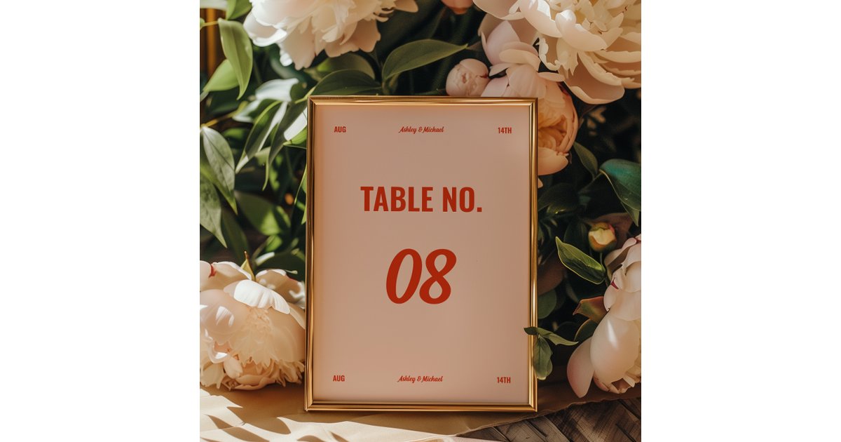 Minimalistic Retro Colors Wedding Table Number | Zazzle