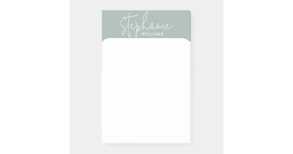 Minimalistic sage green and white Custom name Post-it Notes | Zazzle