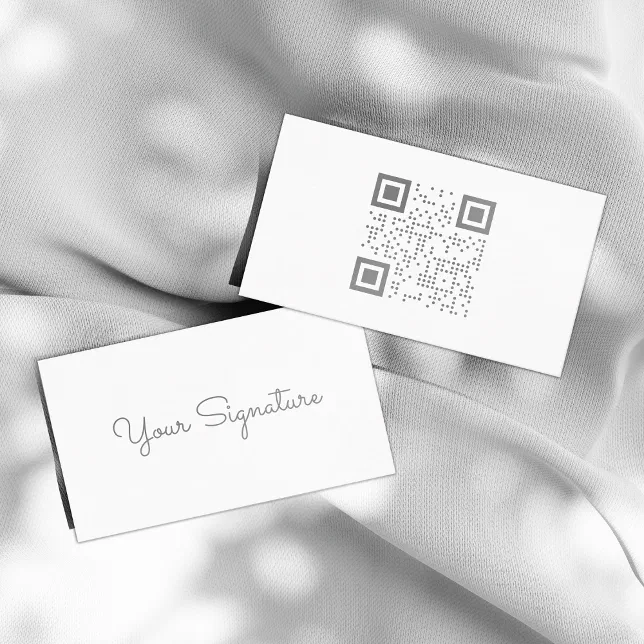 Minimalistic Signature White QR Code Business Card | Zazzle