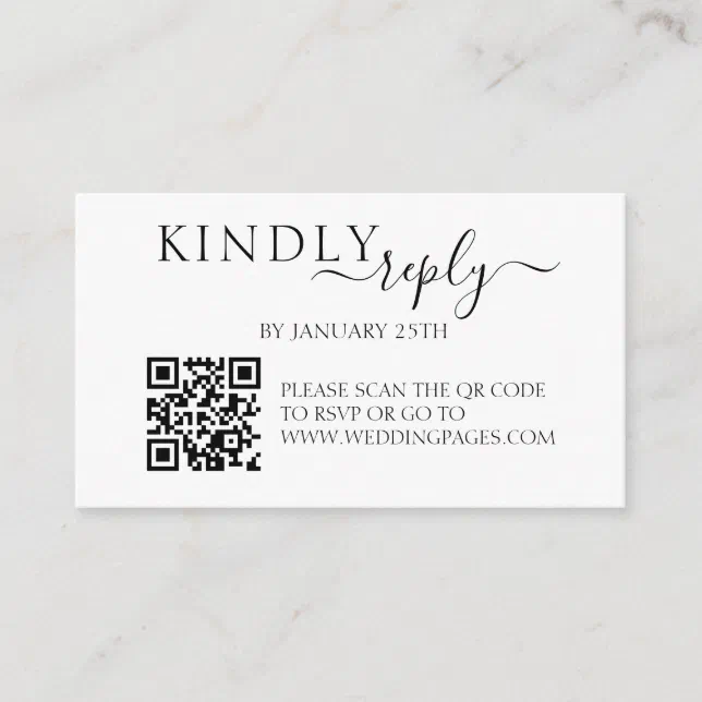Minimalistic Simple QR Code RSVP Wedding Reply Enclosure Card | Zazzle