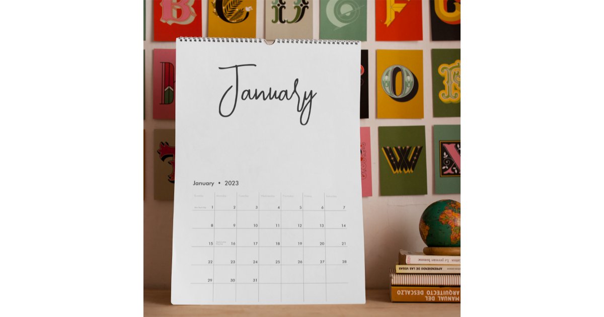 Minimalistic Simple Script Writing Months any year Calendar | Zazzle