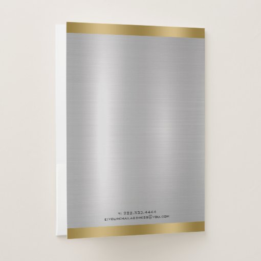 Minimalistic Slick Silver & Gold Metallic Texture Pocket Folder | Zazzle