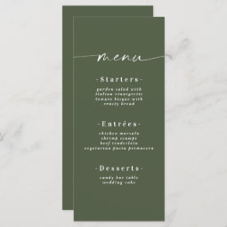 Minimalistic Solid Color Dark Forest Green Wedding Menu | Zazzle