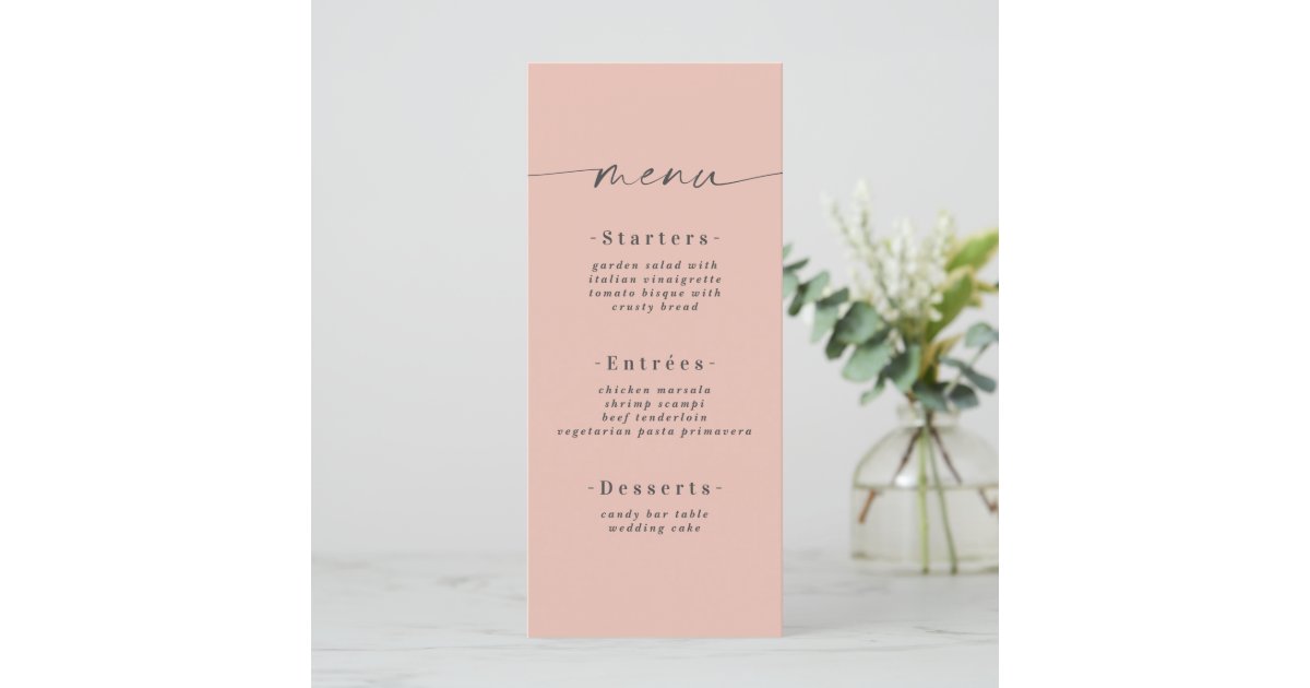 Minimalistic Solid Color Light Blush Pink Wedding Menu | Zazzle