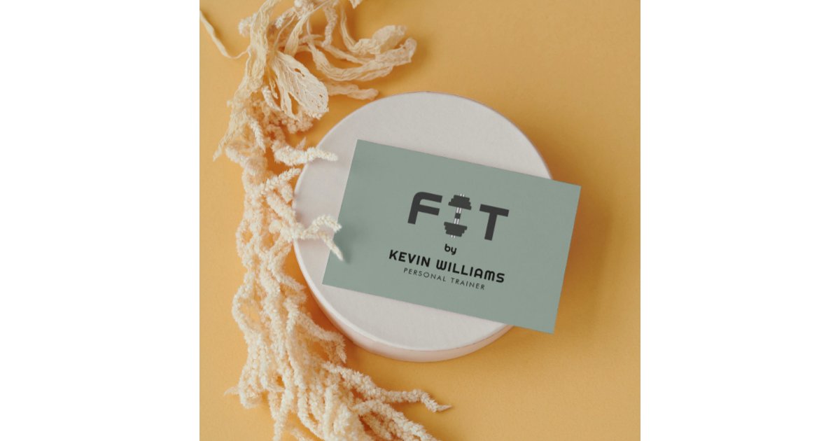 Minimalistic White and Sage Green Fitness Trainer Business Card | Zazzle