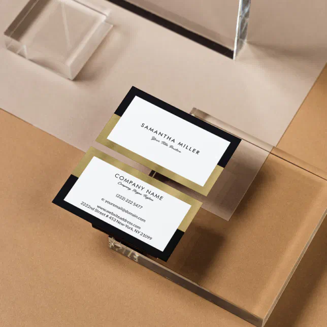 Minimalistic White, Black Gold Frame Business Card | Zazzle