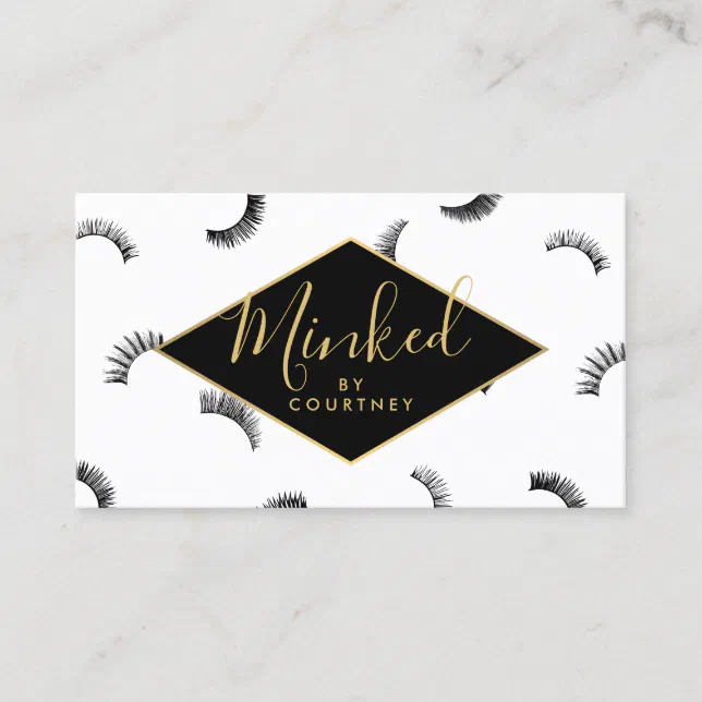 Minked Text Lashes Pattern White/Black/Gold Business Card | Zazzle