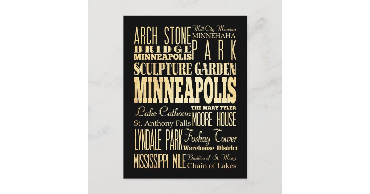 Minneapolis City of Minnesota State Typography Art Postcard | Zazzle