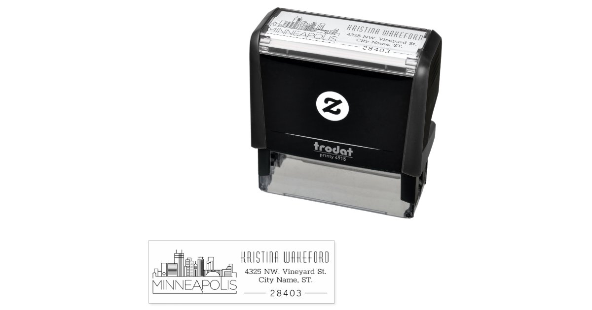 Minneapolis, Minnesota Skyline | Custom Address Self-inking Stamp | Zazzle